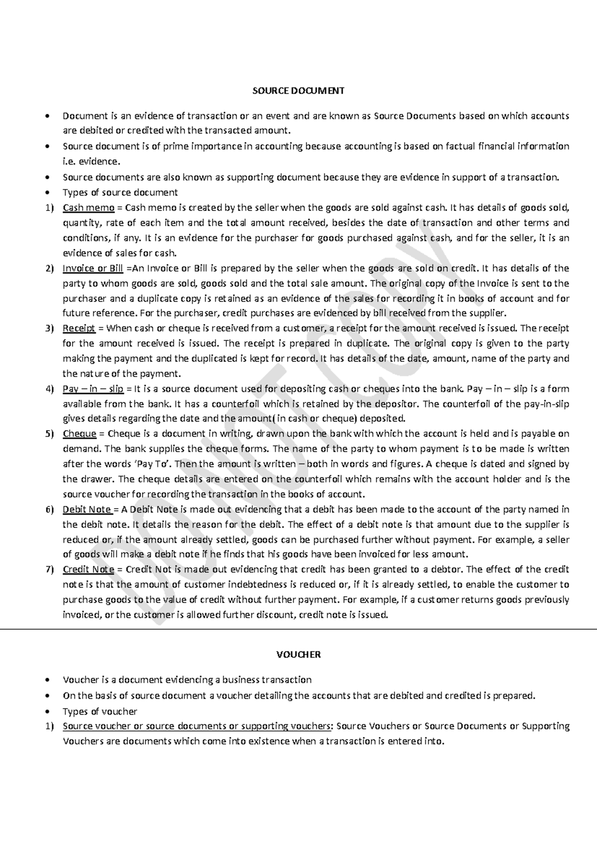 Ch-7 Accounts Voucher Theory Notes - SOURCE DOCUMENT Document is an ...