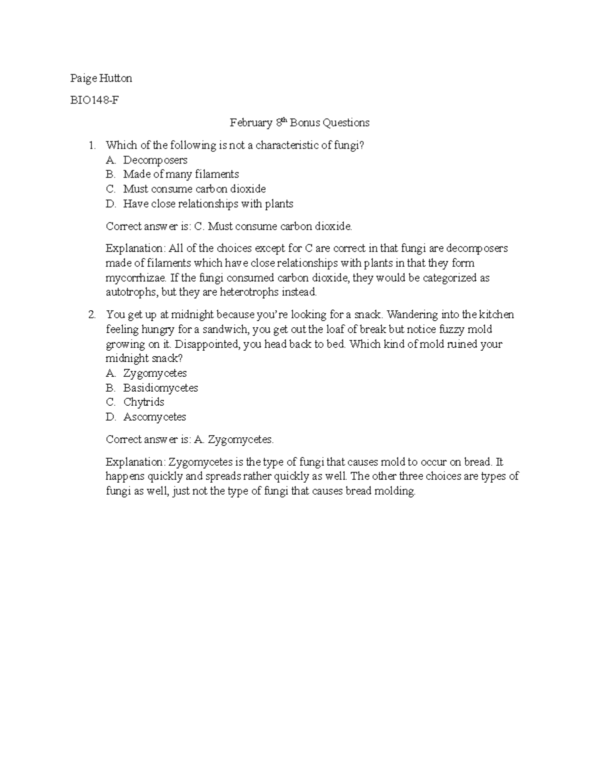 BIO148 February 8th Bonus Questions - Paige Hutton BIO148-F February ...
