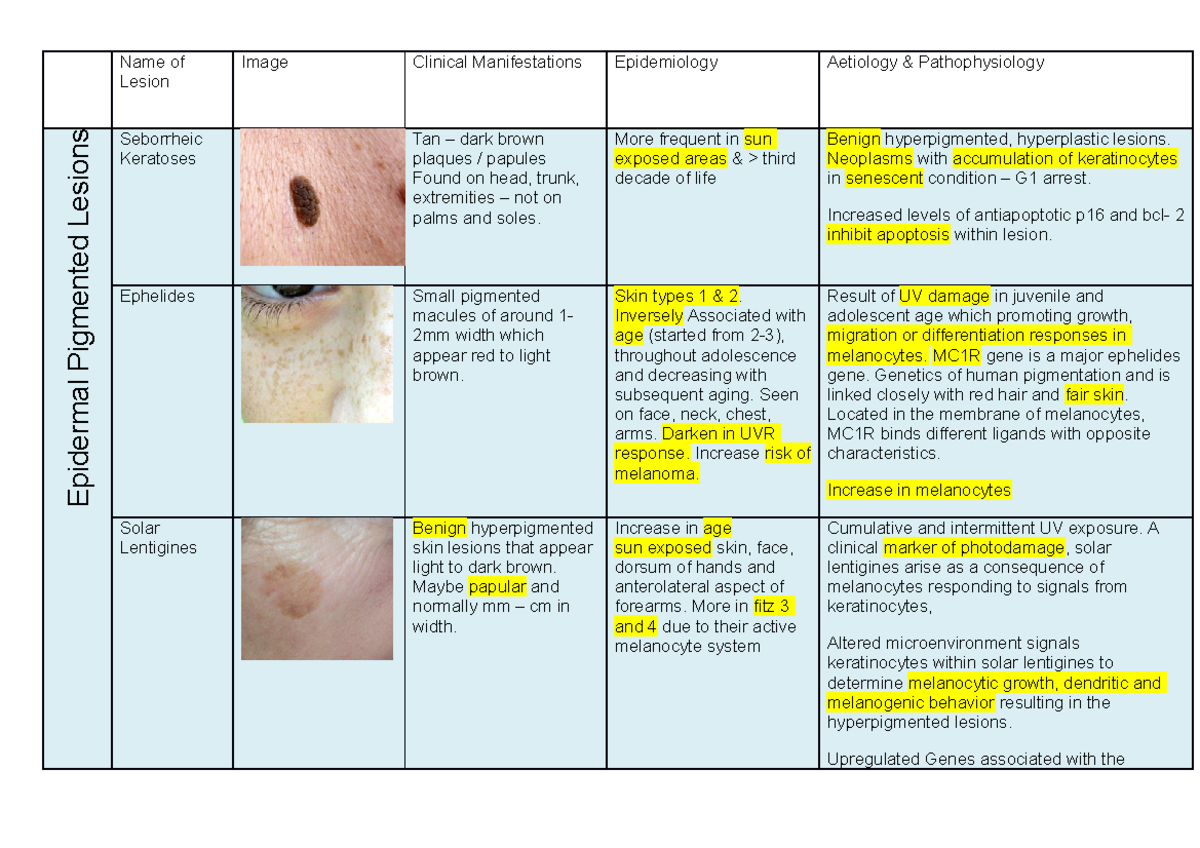 Pigmentation - Summary - Name of Lesion Image Clinical Manifestations ...