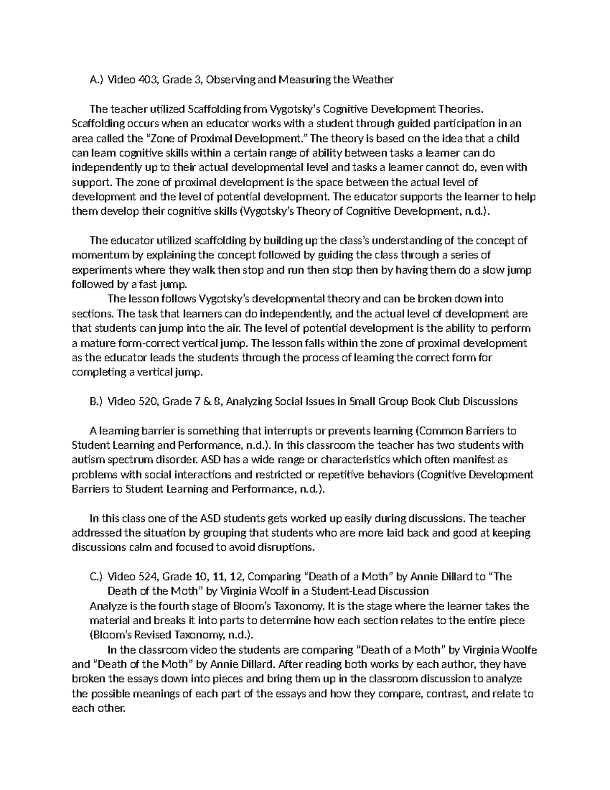 Psych and Development Task PA1 - A.) Video 403, Grade 3, Observing and Measuring the Weather The ...