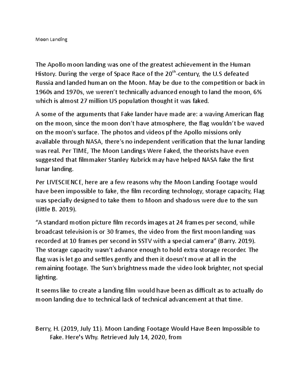 Moon Landing - discussion - Moon Landing The Apollo moon landing was ...