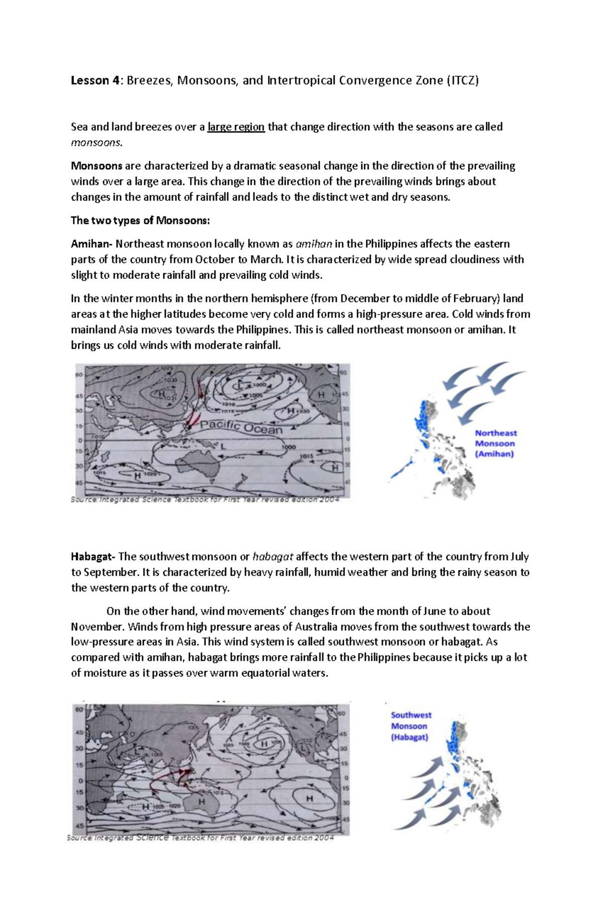 Lesson 4 - lecture notes - Lesson 4: Breezes, Monsoons, and ...