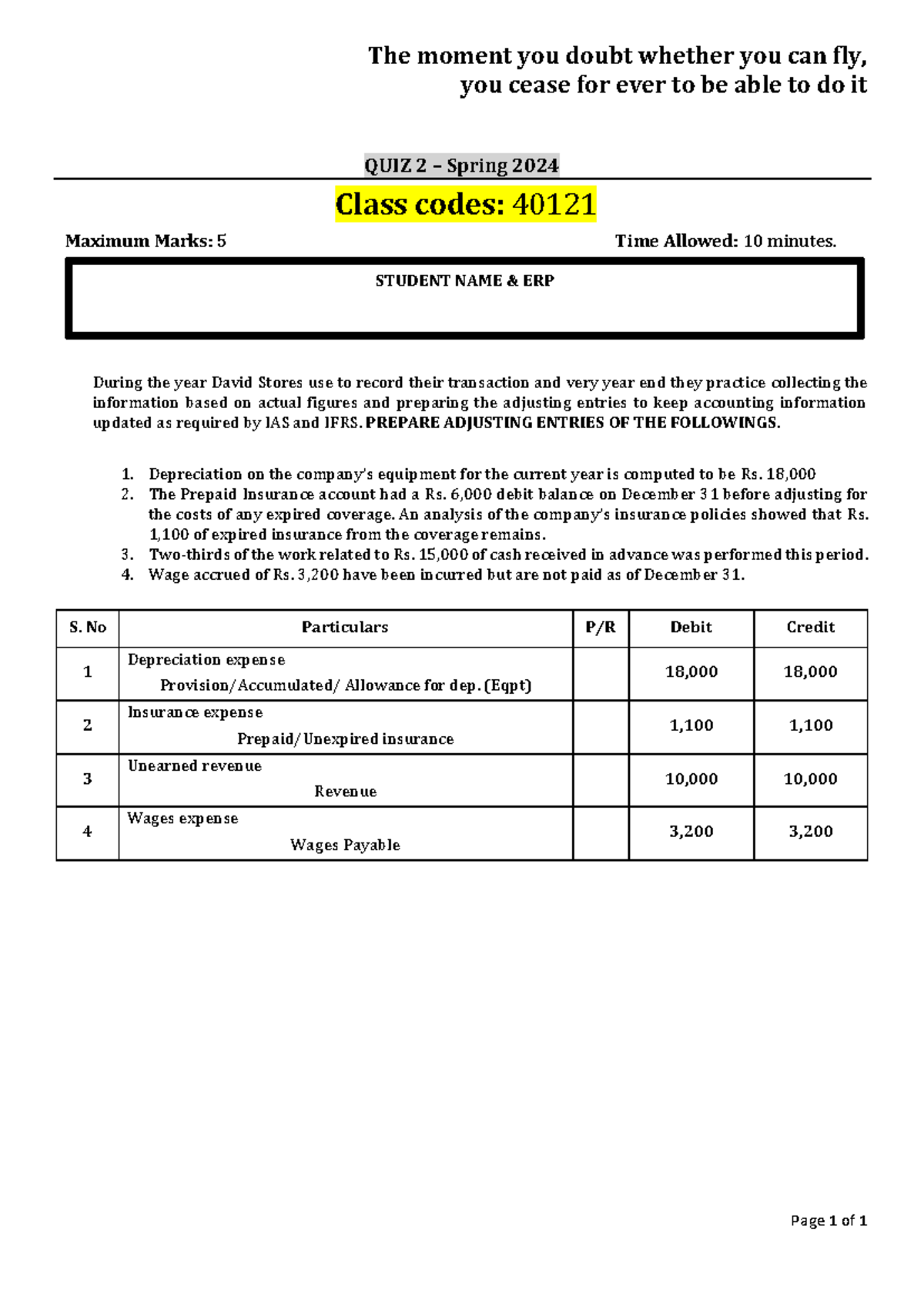 Quiz 2 - Questions (Adjusting entries) - Version 4 - Answer - The ...