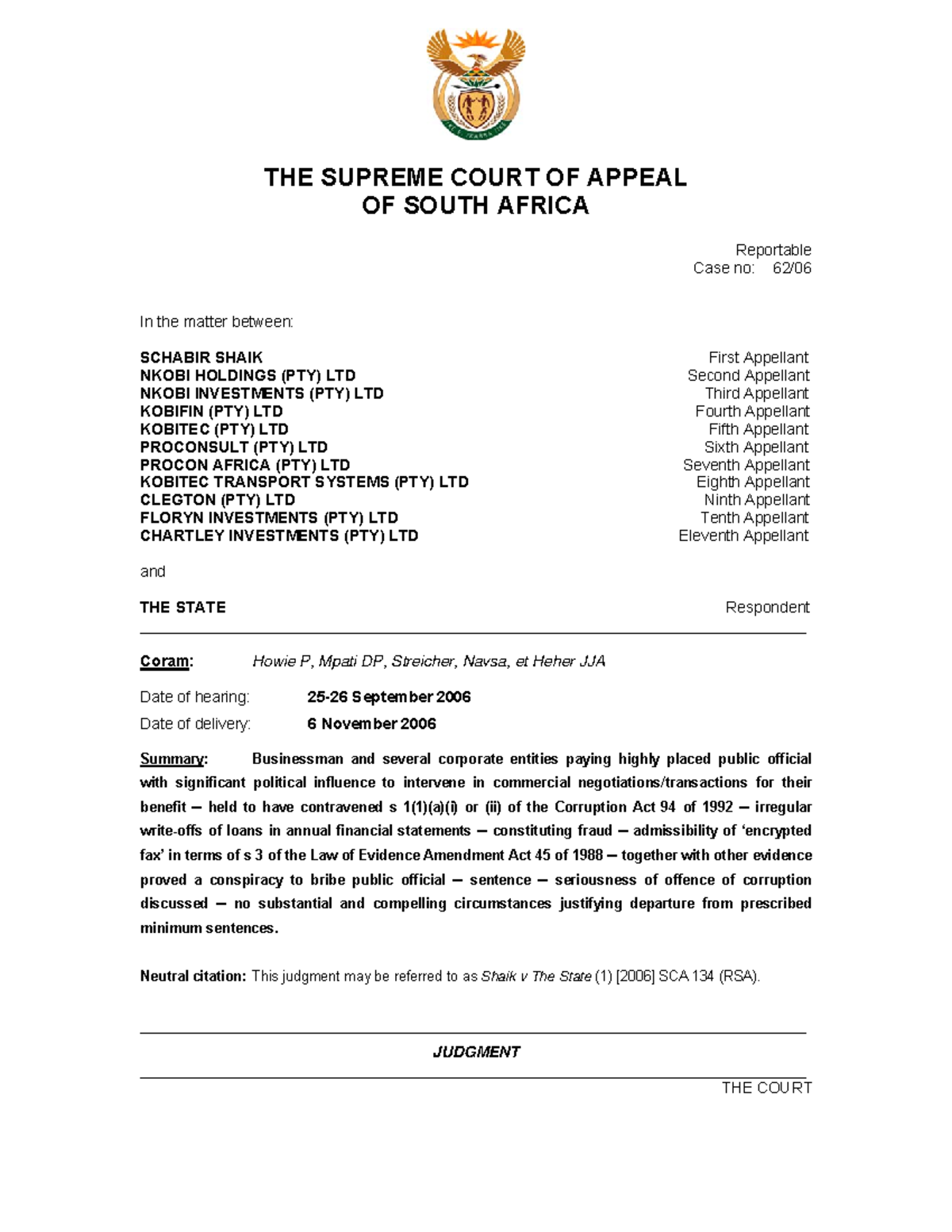 EVI3701-s v shaik sca - THE SUPREME COURT OF APPEAL OF SOUTH AFRICA ...