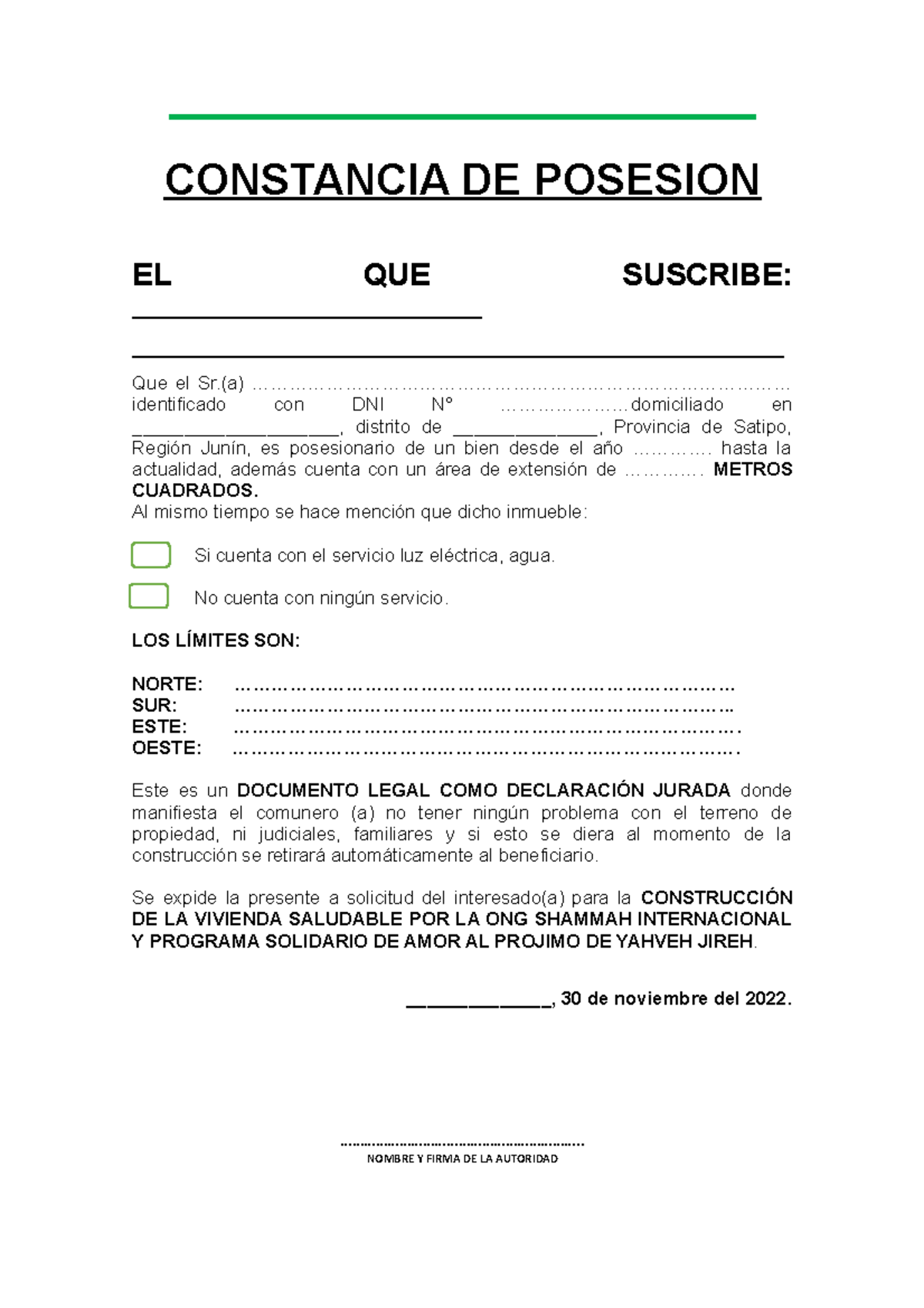 Formato DE Constancia DE Posesion - _____________________ CONSTANCIA DE ...