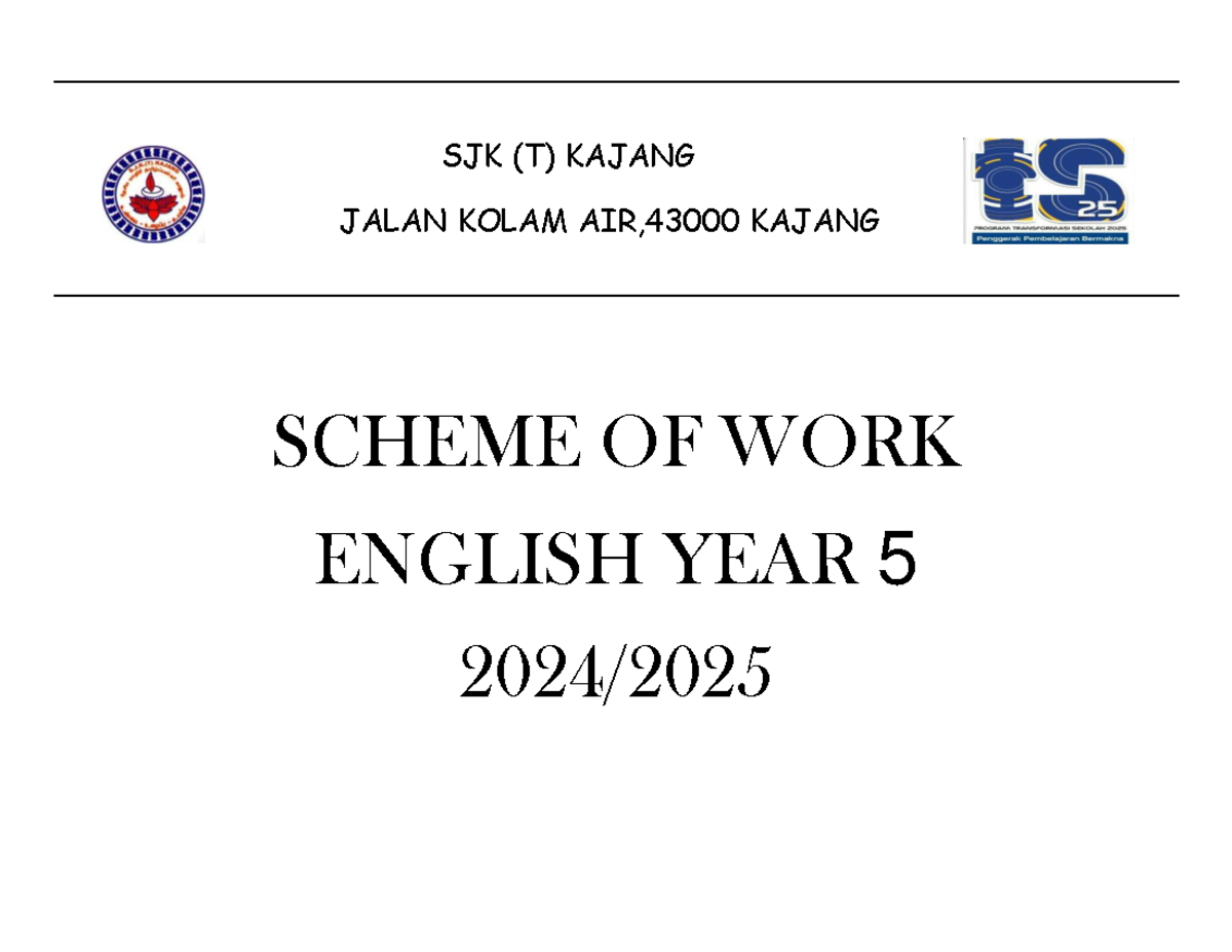 RPT Y5 - YEARLY PLAN - SCHEME OF WORK ENGLISH YEAR 5 2024/ SJK (T ...
