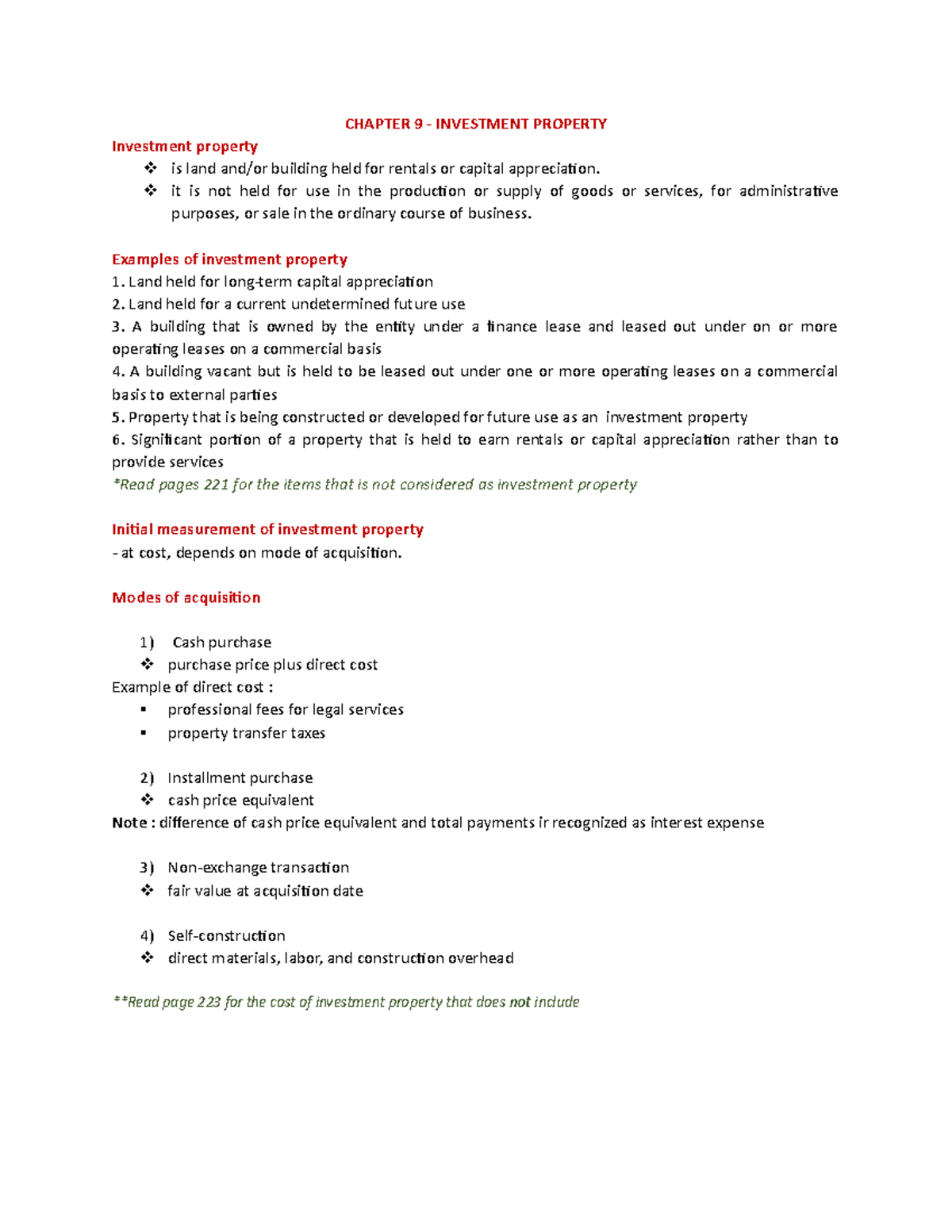 Investment property - Summaries - CHAPTER 9 - INVESTMENT PROPERTY ...