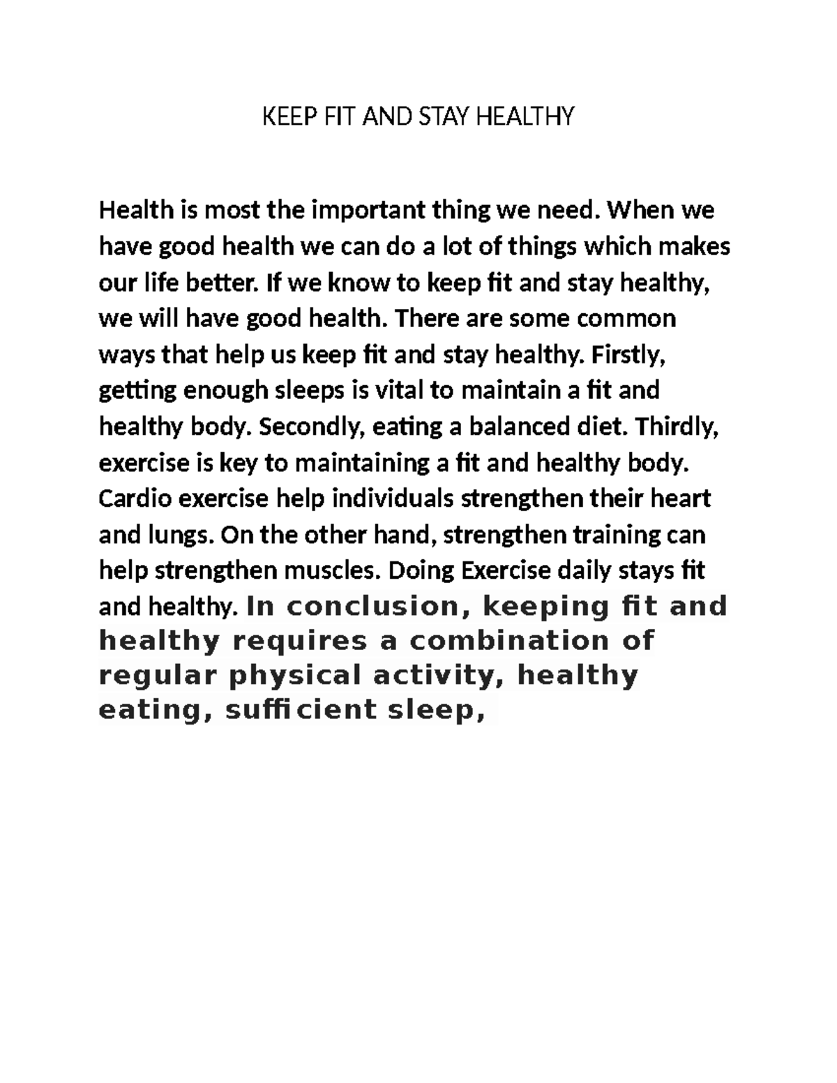 KEEP FIT AND STAY Healthy - KEEP FIT AND STAY HEALTHY Health is most ...