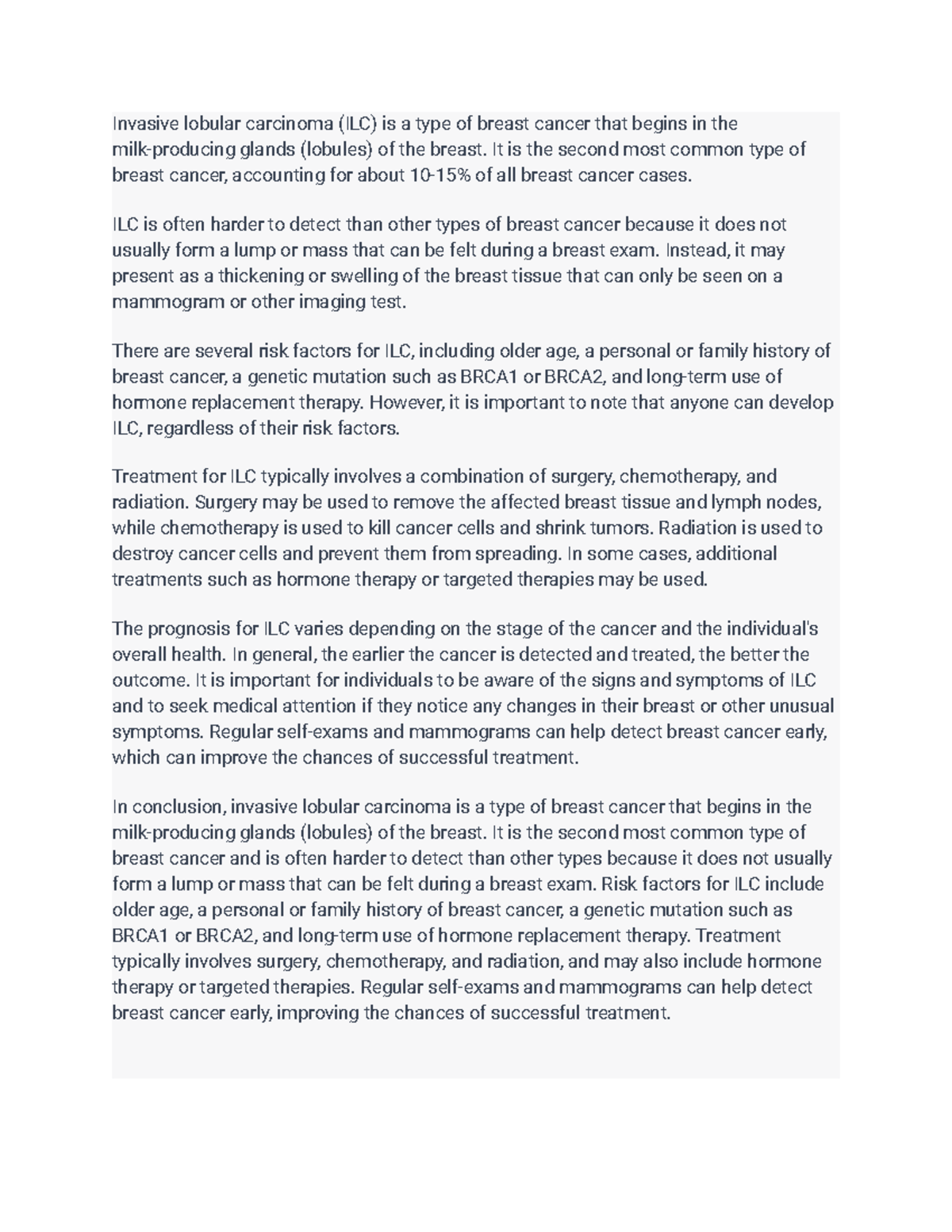 ILC essay in 2023 - Invasive lobular carcinoma (ILC) is a type of breast cancer that begins in ...