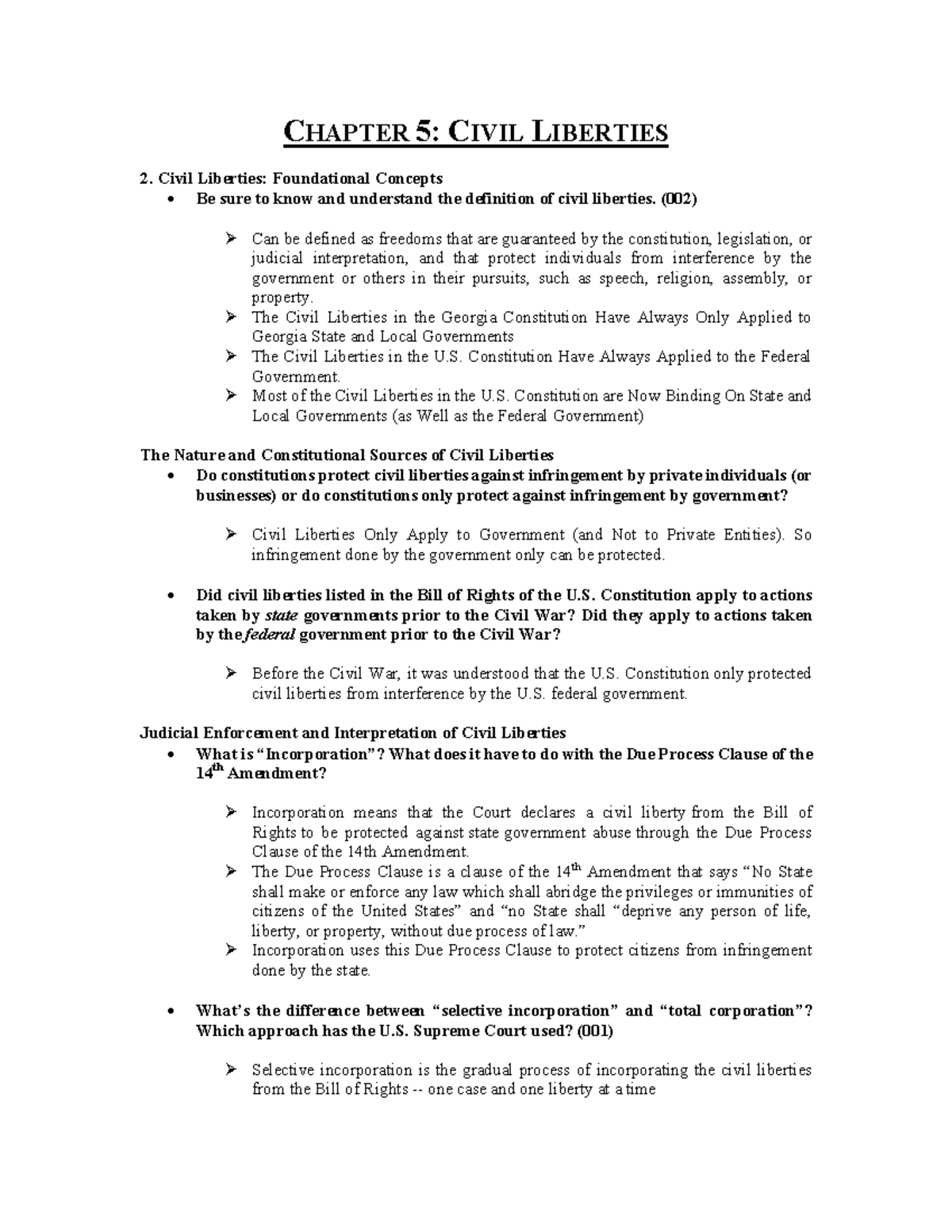 Chapter 5 Study Guide Civil Liberties POLS 1101 - CHAPTER 5: CIVIL ...