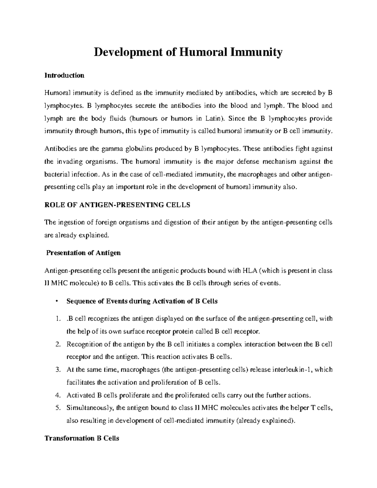 Development of Humoral Immunity - Development of Humoral Immunity ...