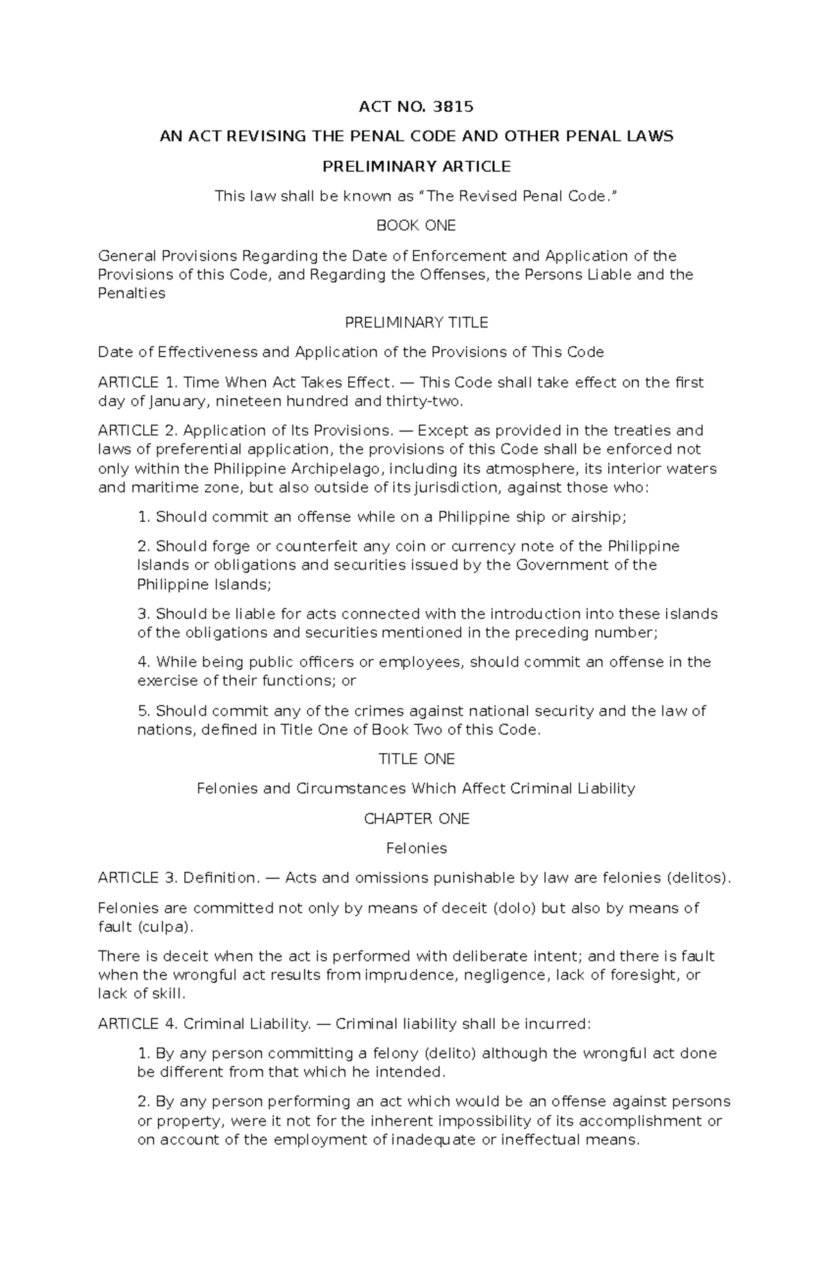 Rpcbooktitle 1Chap1-5 - ACT NO. 3815 AN ACT REVISING THE PENAL CODE AND ...
