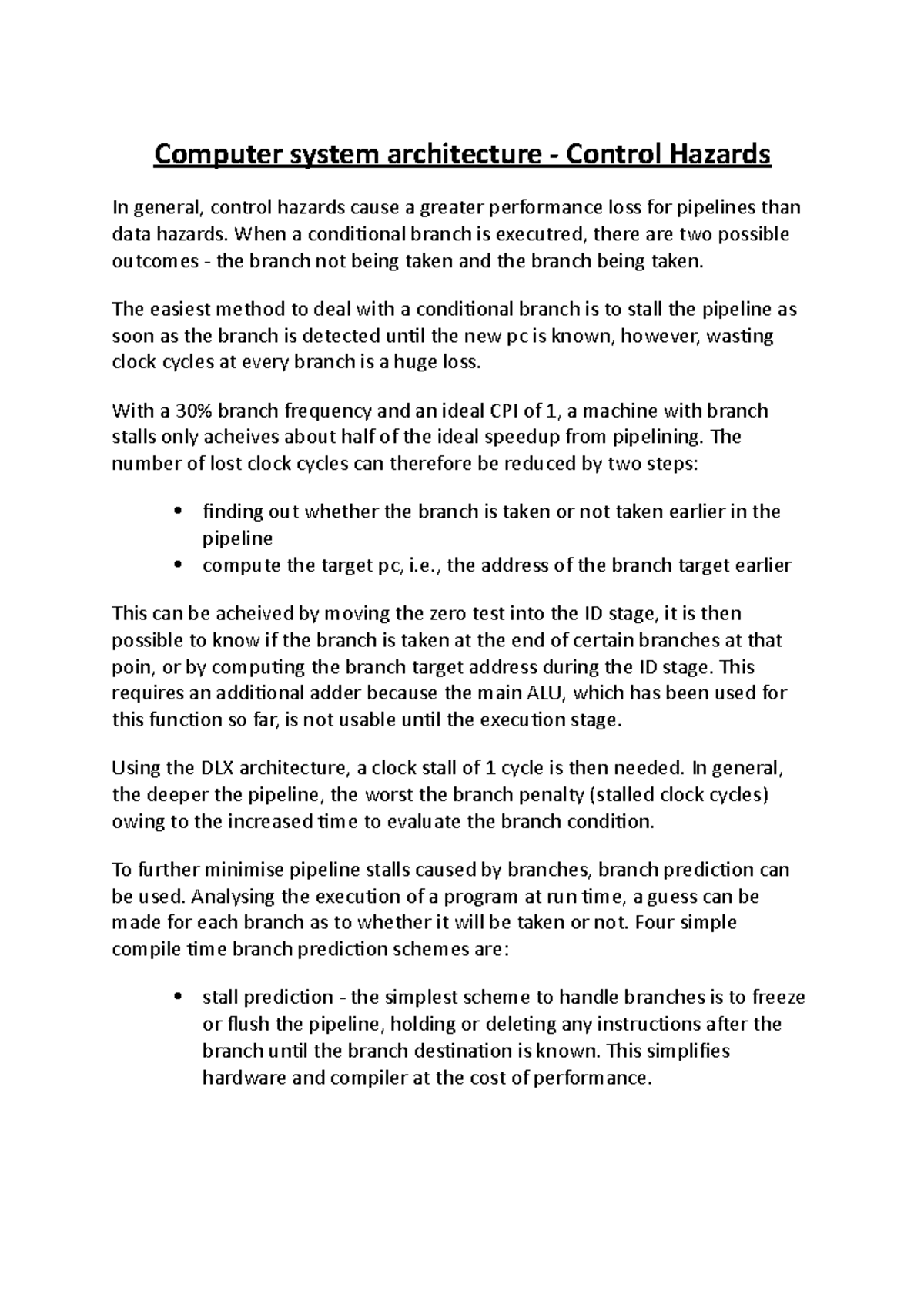 Computer System Architecture Control Hazards - Studocu