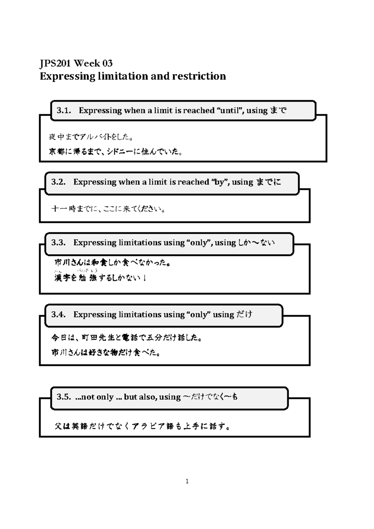 JPS201 W03 Exercises - Expressing limitation and restriction 夜中 夜中夜中 - Studocu