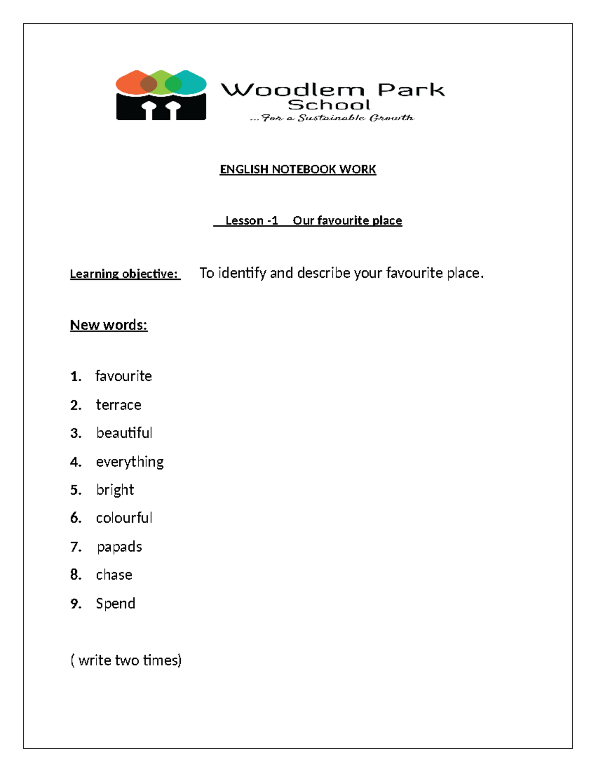 English Notebook WORK L-1 Our Favourite place - science, physics - ENGLISH NOTEBOOK WORK Lesson ...