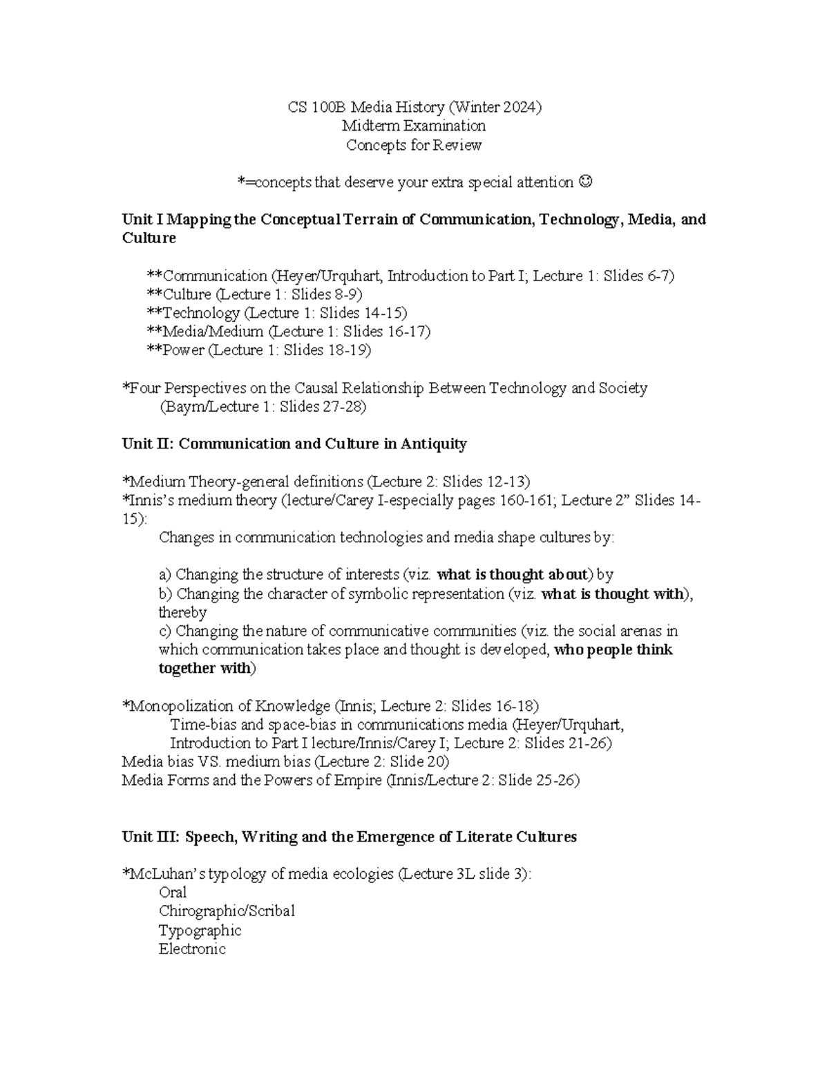 CS100 A Winter 2024 MT Review 1 - CS 100B Media History (Winter 2024 ...