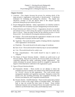 Ch03 - Chapter 3 – The Role of the Project Manager Instructor’s Resource Guide to Project - Studocu