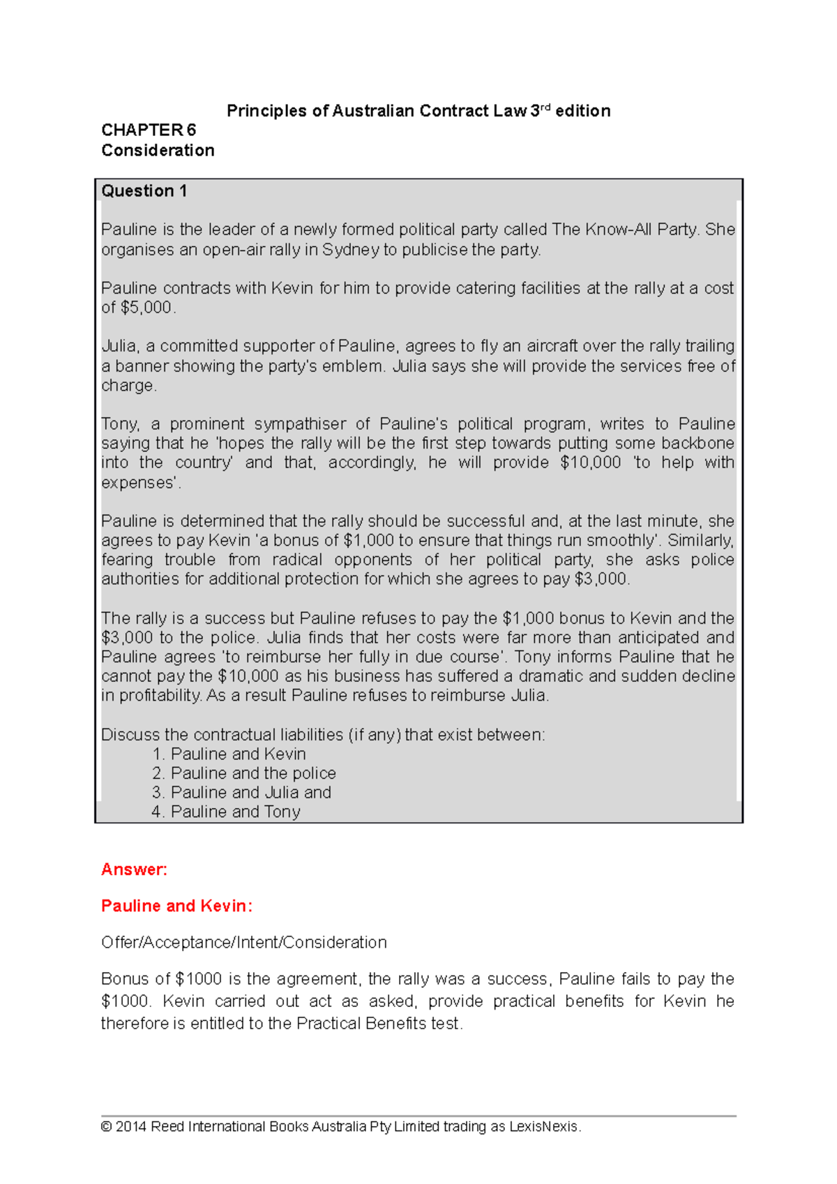 LWZ118 - Tutorial 2 - Principles of Australian Contract Law 3rd edition ...