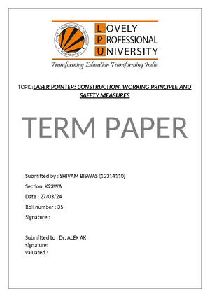 Phy110 term paper - Working mechanism and functions of various parts of water - Studocu