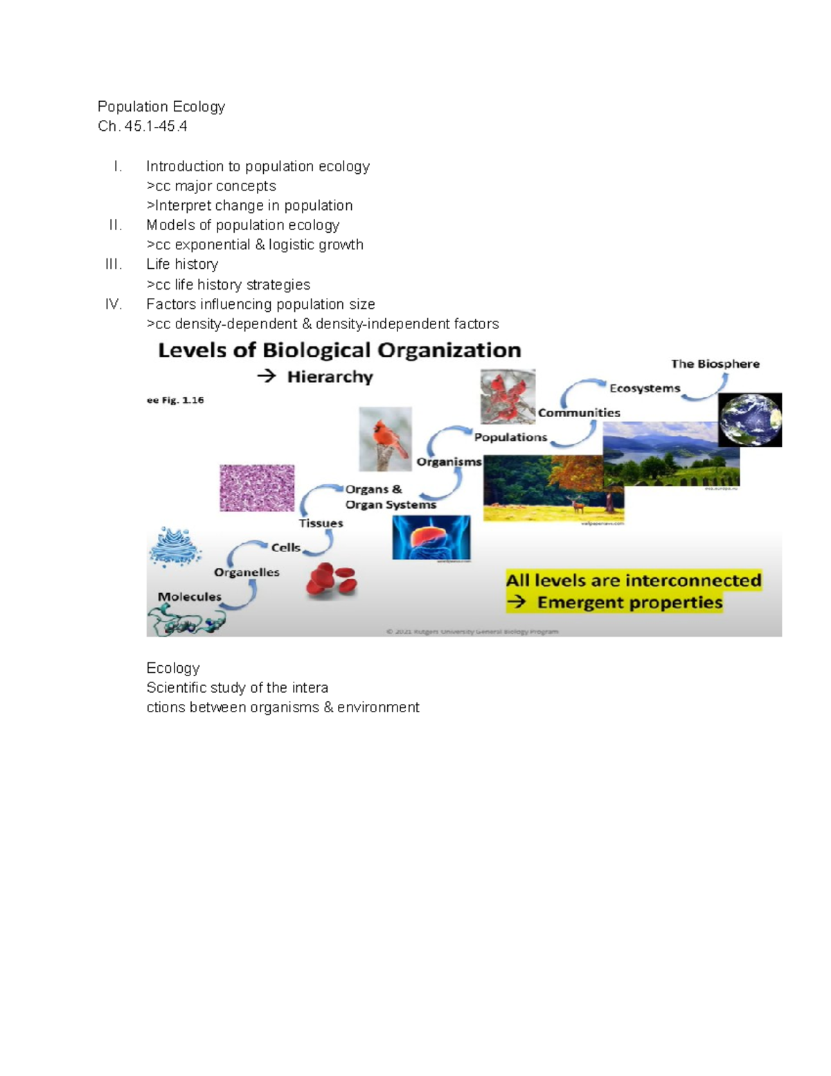Population Ecology - full notes - Population Ecology Ch. 45-45. I ...