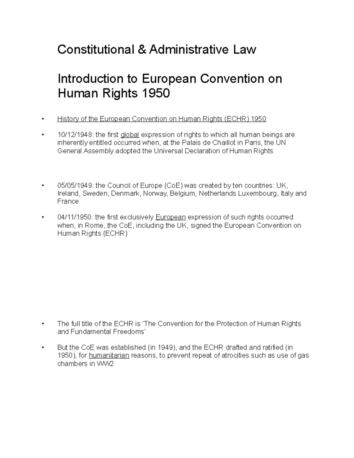 Introduction to European Convention on Human Rights 1950 - So, provided ...