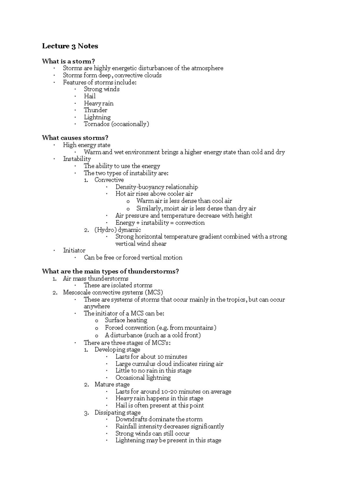 Lecture 3 Notes - Lecture 3 Notes What is a storm? Storms are highly ...