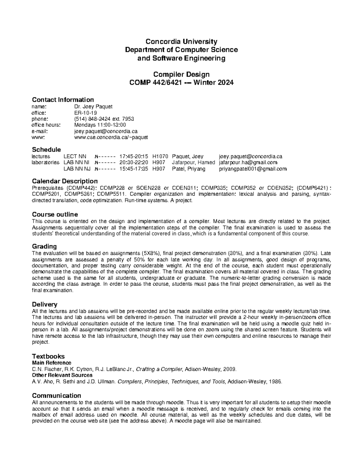 COMP442 outline - winter 2024 - Concordia University Department of ...