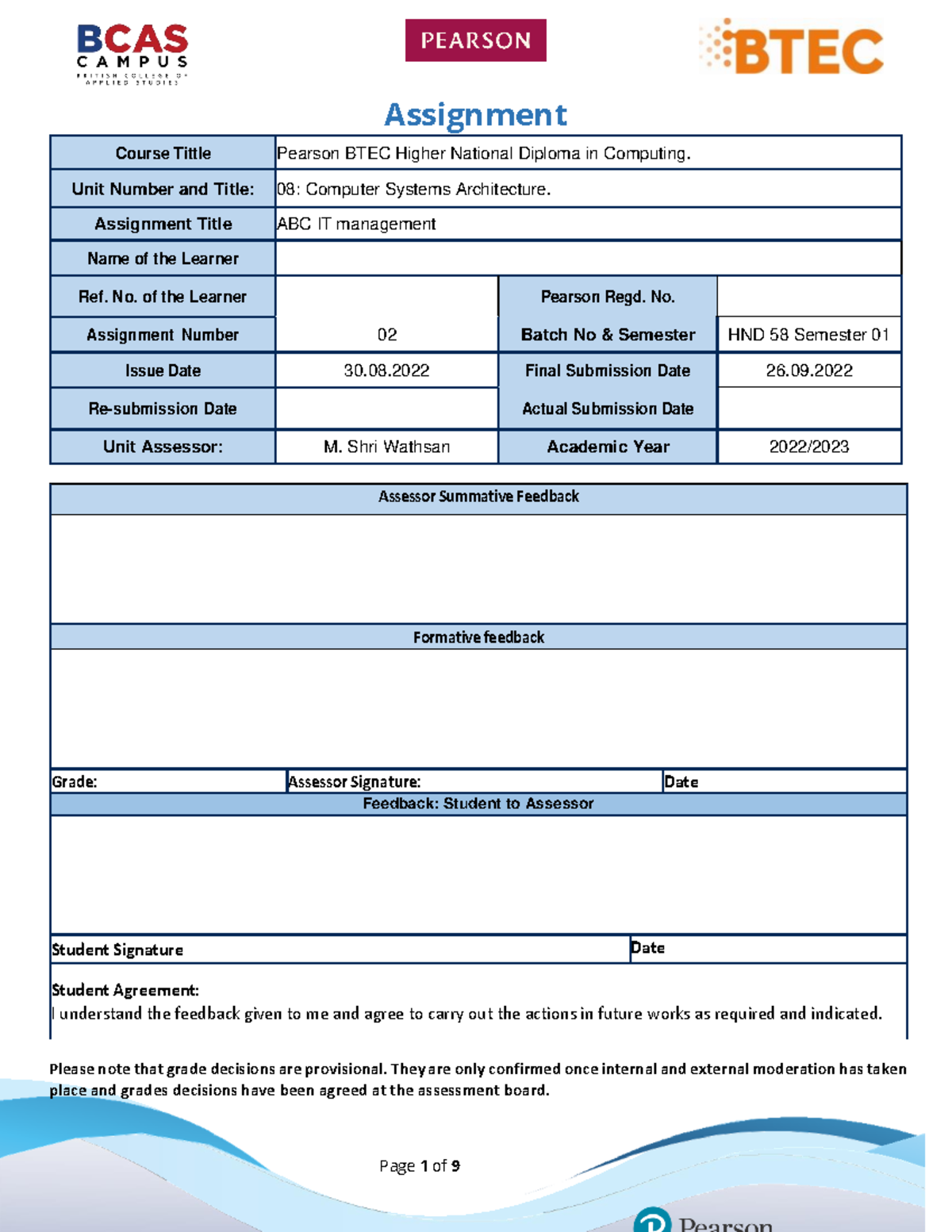 HND 58 final - CSA assignment - Assignment Course Tittle Pearson BTEC ...