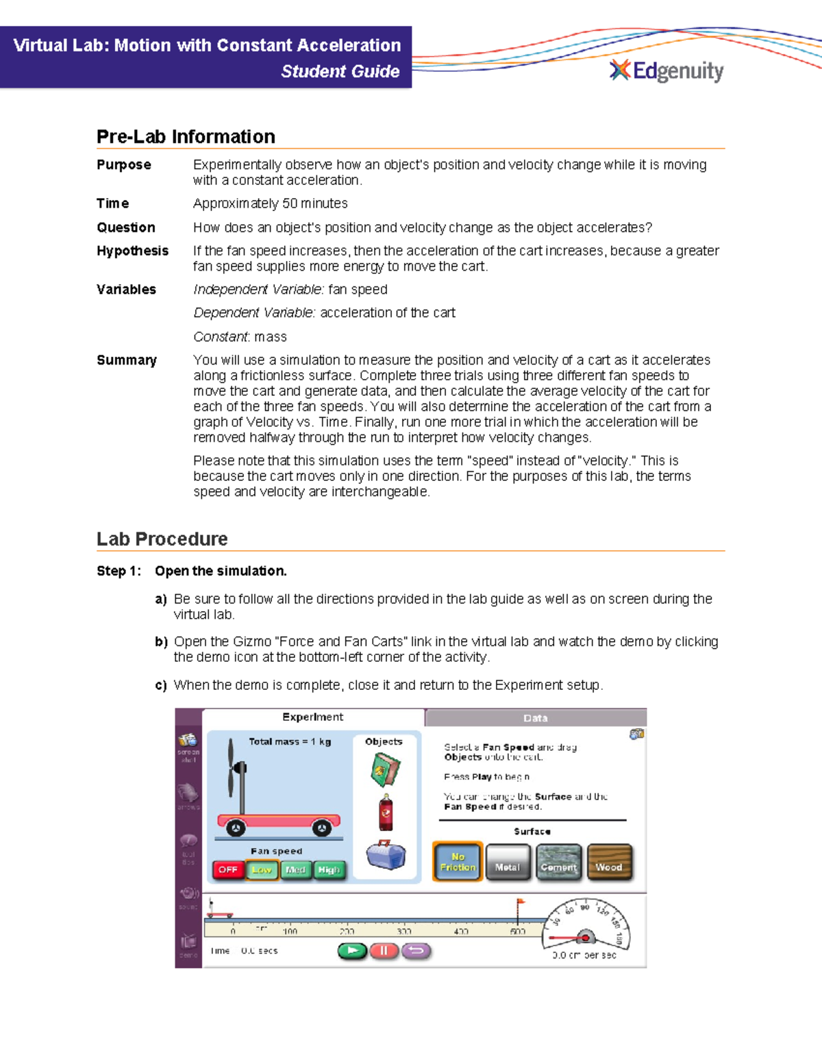 Final-Virtual Lab Guide - Motion with Constant Acceleration- Student ...