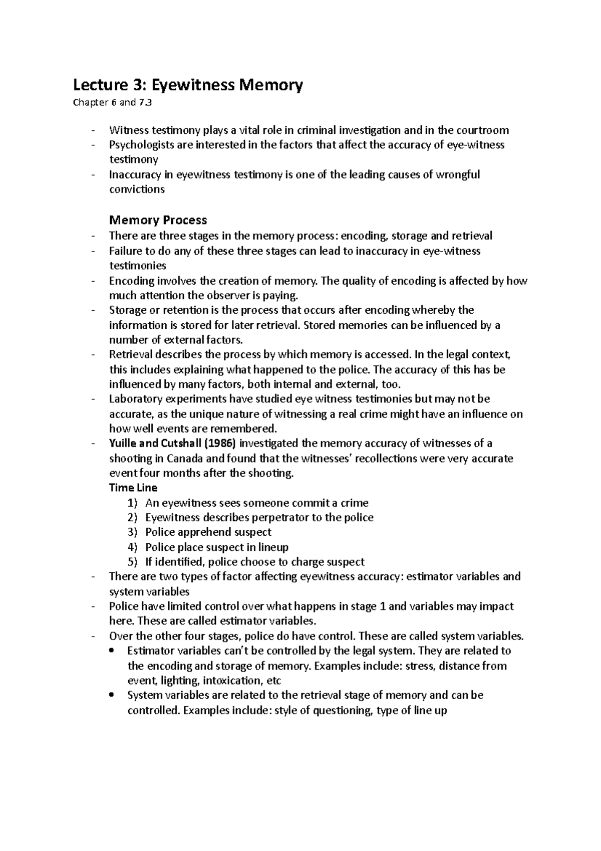 Lecture 3 Eyewitness Memory Lecture 3 Eyewitness Memory Chapter 6