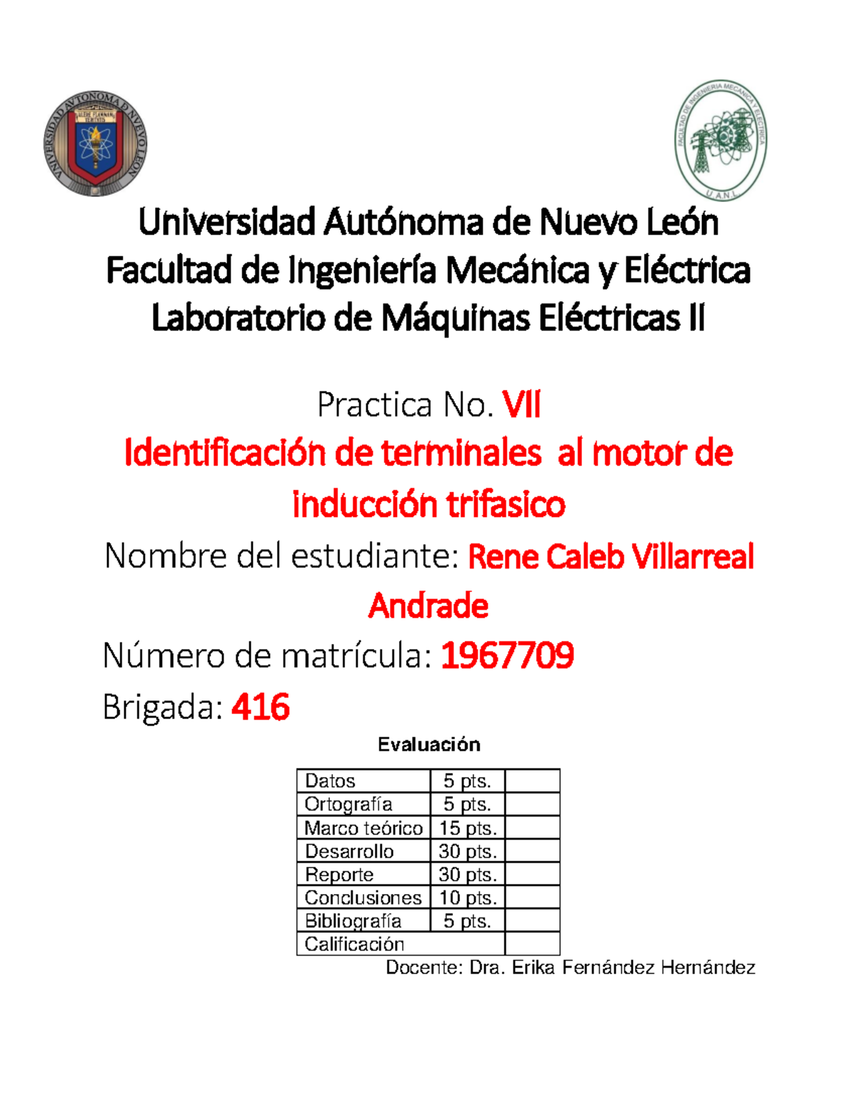 Practica v II maq 2 - Facultad de Ingeniería Mecánica y Eléctrica Laboratorio de Máquinas ...