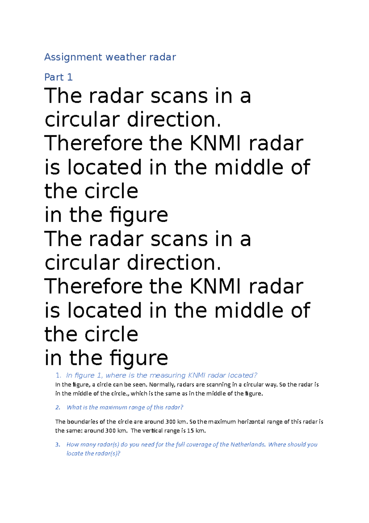 Assignment 2 - Therefore the KNMI radar is located in the middle of the ...