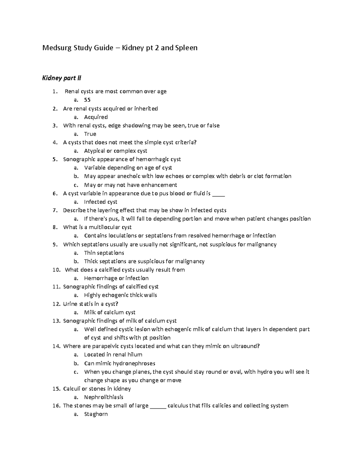 Medsurg Study Guide - kidney pt. II and spleen - Medsurg Study Guide ...