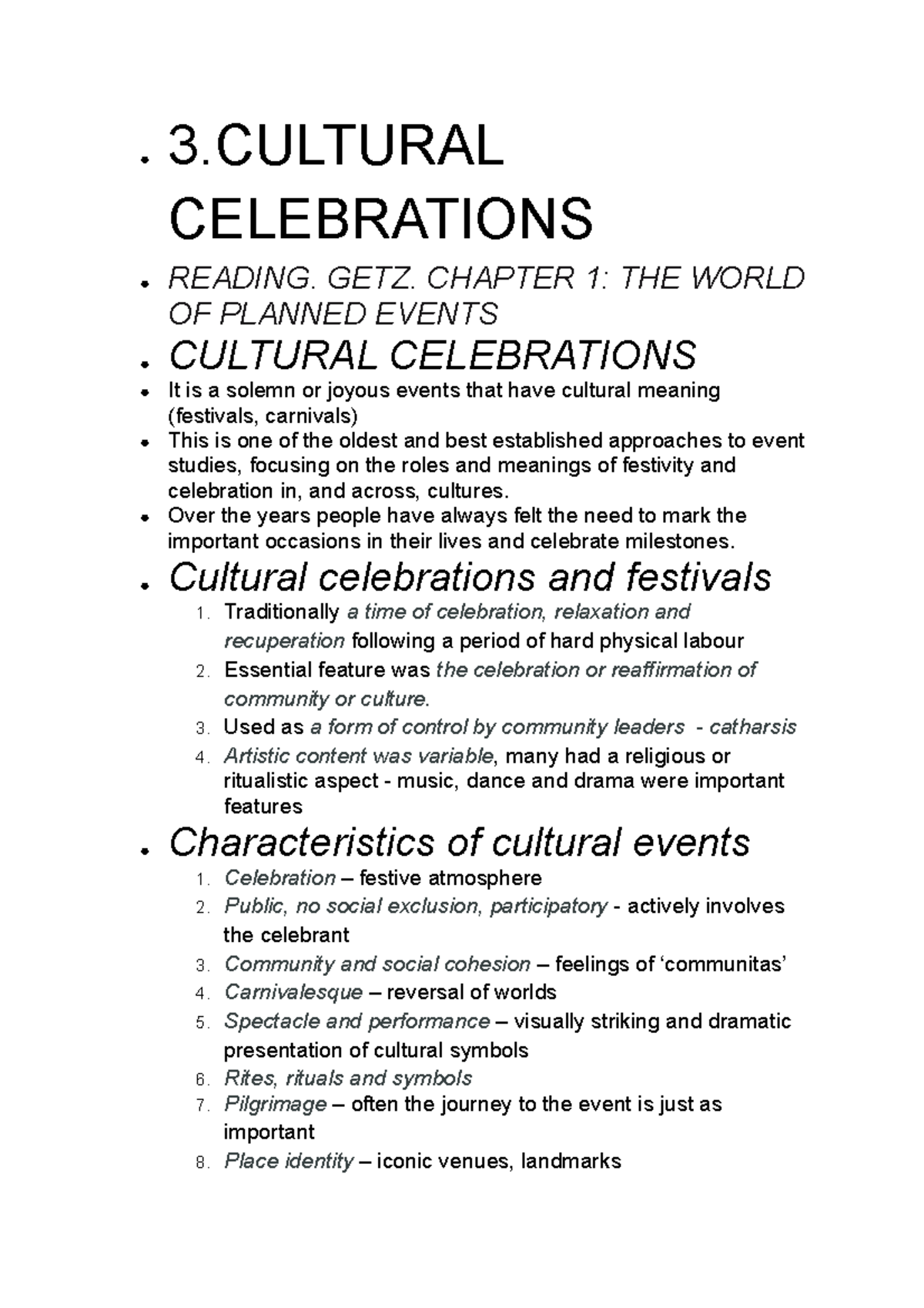 3. Cultural Celebrations - 3 CELEBRATIONS READING. GETZ. CHAPTER 1: THE ...