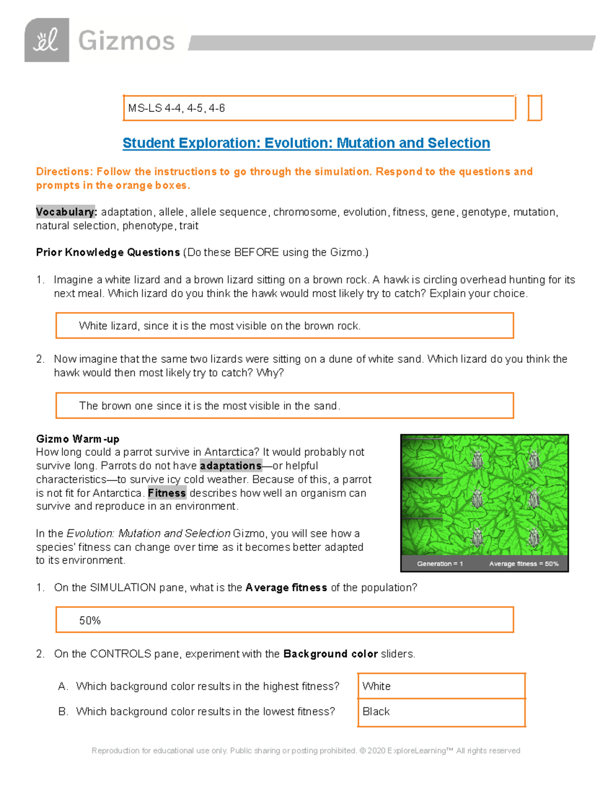 Evolution Mutation Selection R20-21 - MS-LS 4-4, 4-5, 4- Student ...