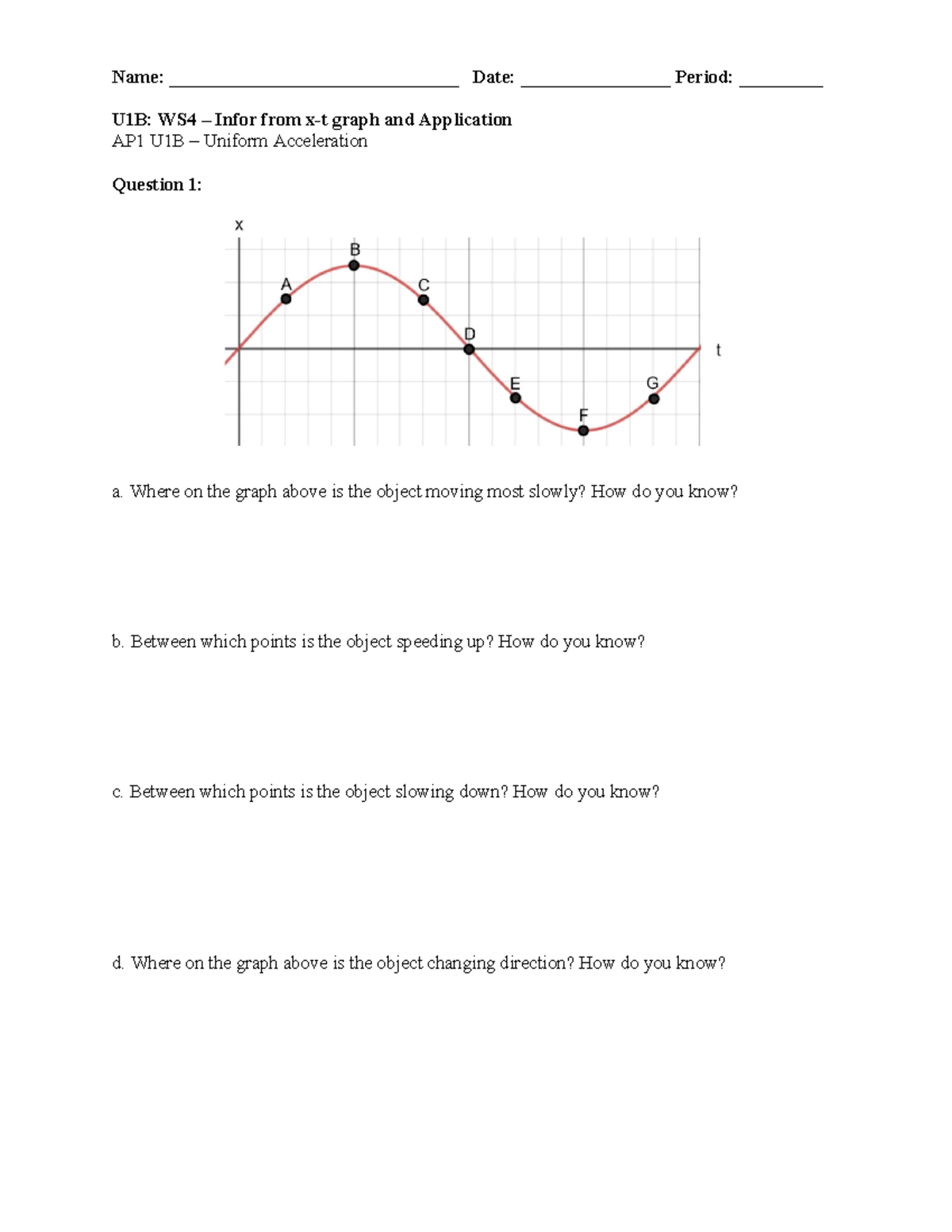 Unit 1B Worksheet 4 x vs t graphs Key - Name ...