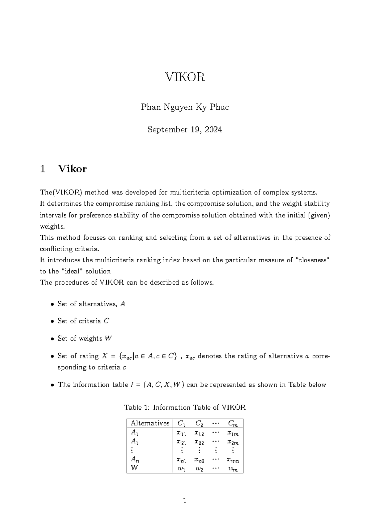 Vikor - VIKOR Phan Nguyen Ky Phuc September 19, 2024 1 Vikor The(VIKOR ...