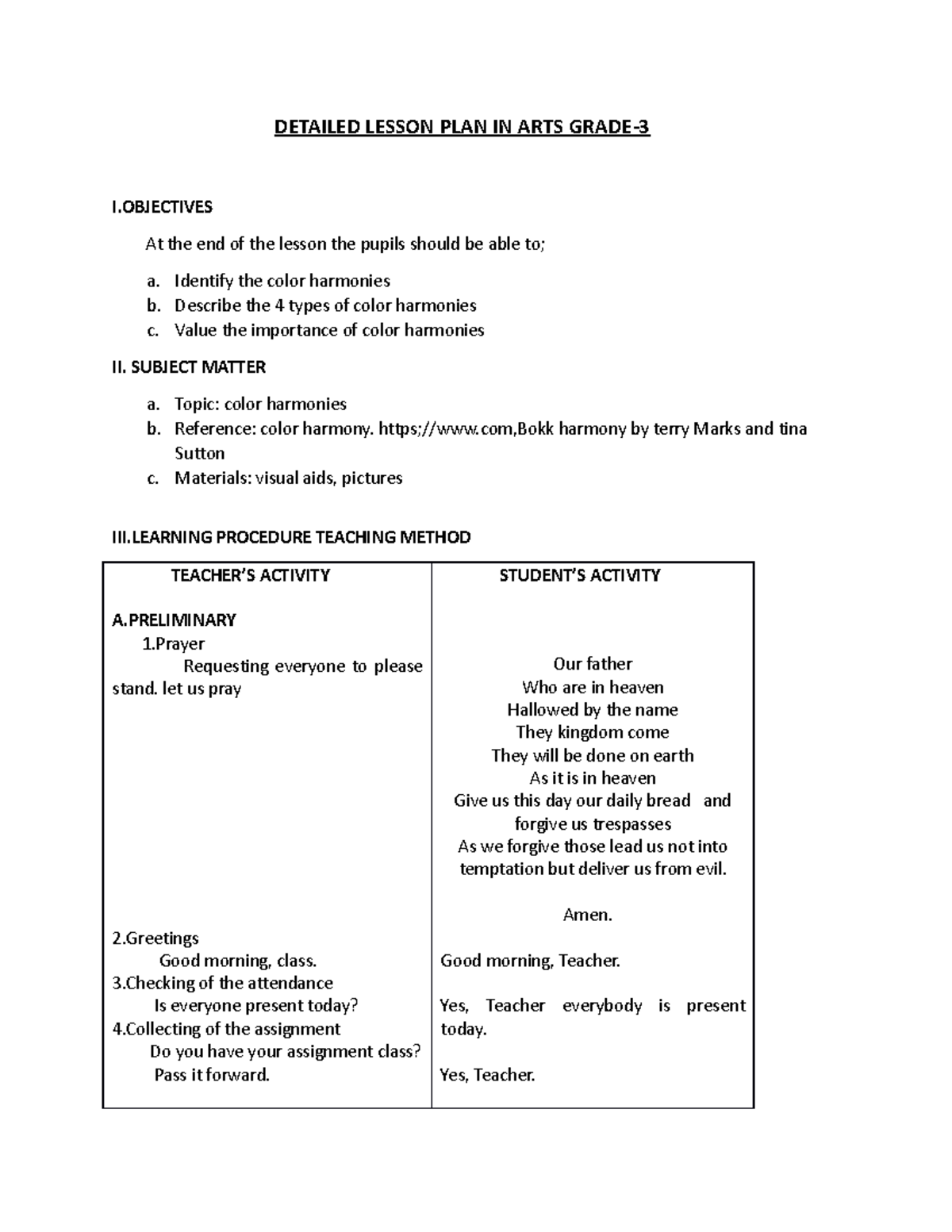 Detailed Lesson PLAN IN ARTS Grade-2 - DETAILED LESSON PLAN IN ARTS ...