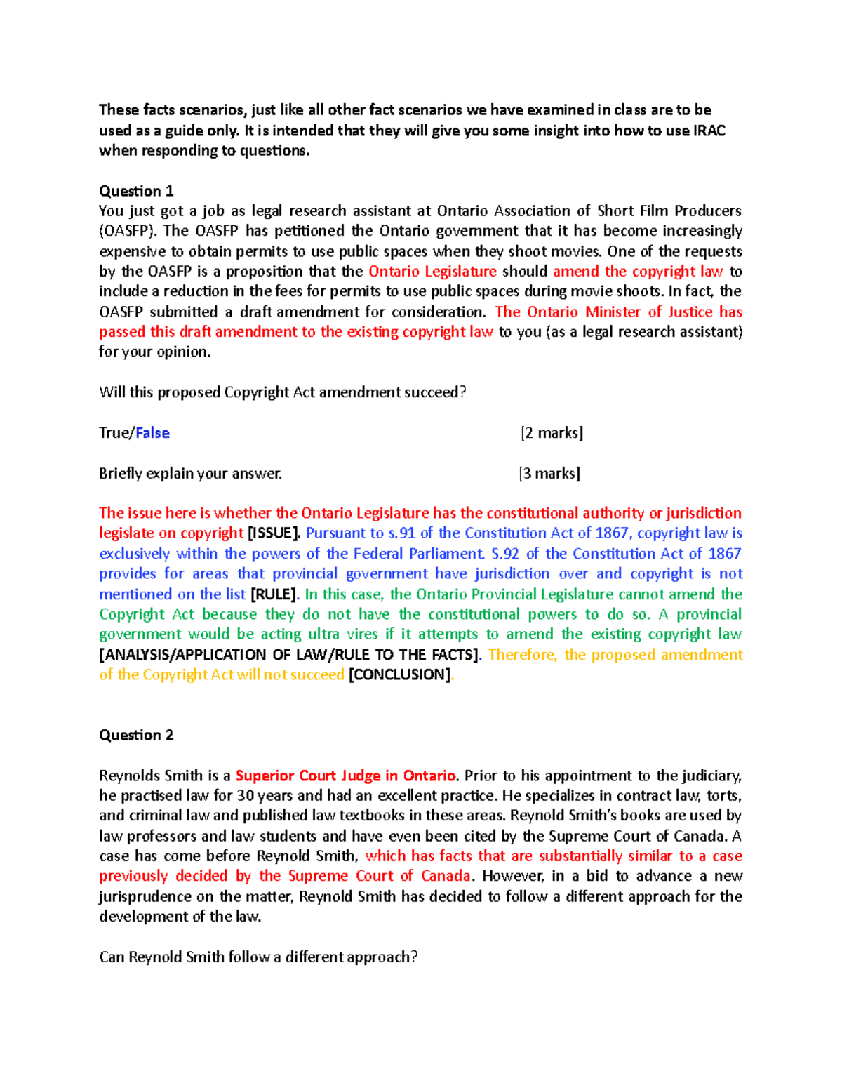 Fact Scenarios - How to answer question using IRAC - 2 Examples - These ...