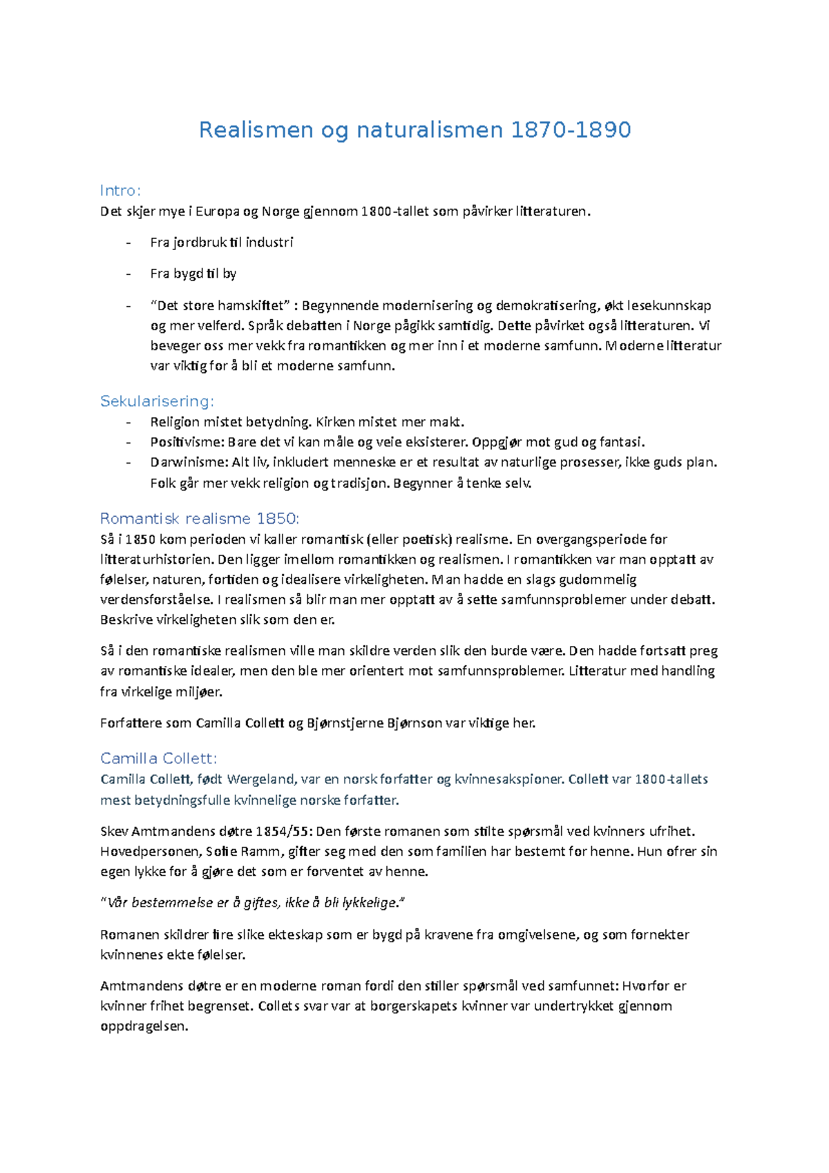 Realismen 1850 til idag - Realismen og naturalismen 1870- Intro: Det ...