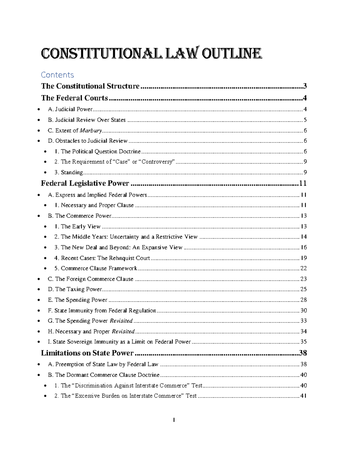 Constitutional Law Outline - Constitutional Law OUTLINE The ...