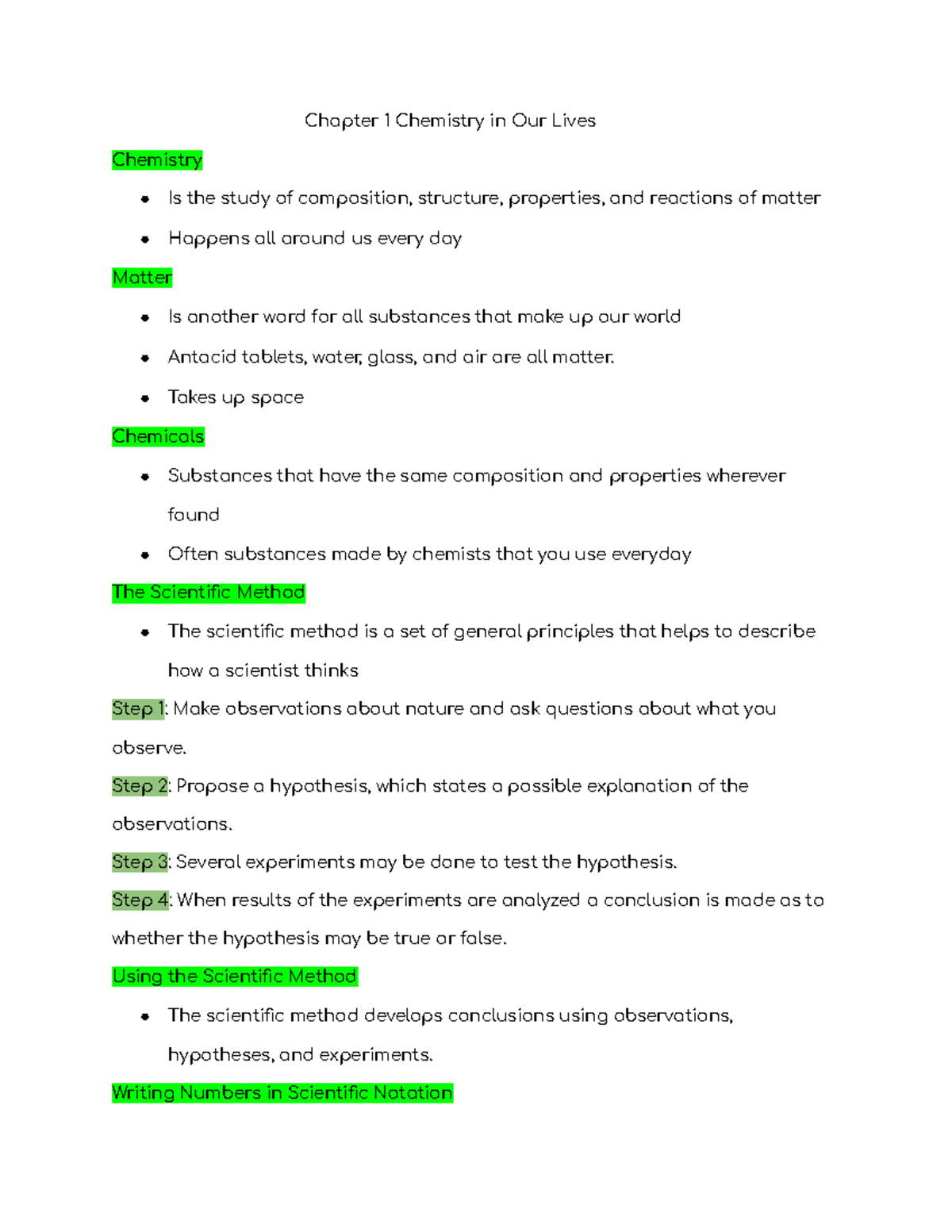 Chemistry Chapter 1 Notes - Chapter 1 Chemistry in Our Lives Chemistry ...