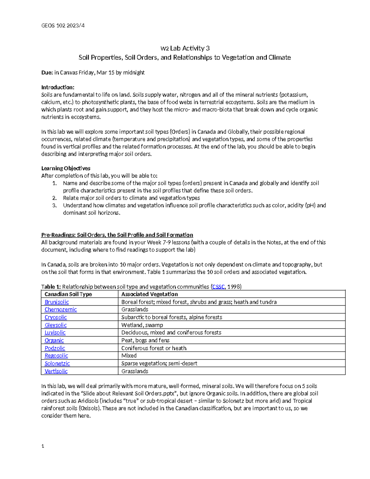 Lab 3 Soils GEOS 102 2023 4 - W2 Lab Activity 3 Soil Properties, Soil ...