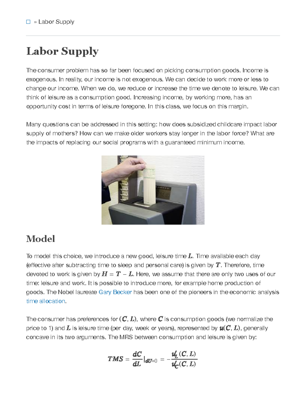 ECON20851 - Class 7 - Labor Supply - » Labor Supply Labor Supply The ...