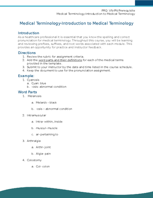 Medical Terminology Assignment Chapter 3- The Skeletal System - Medical ...