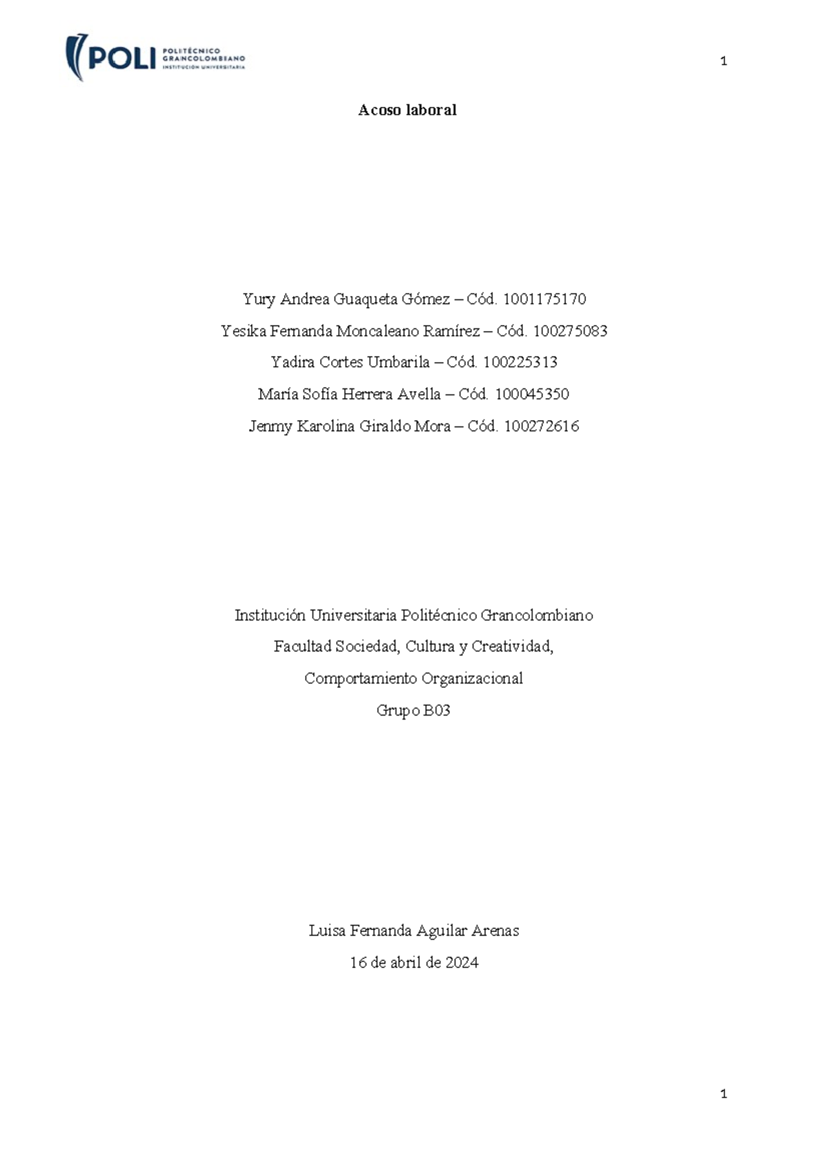 Primera Entrega - responsabilidad social - Acoso laboral Yury Andrea ...