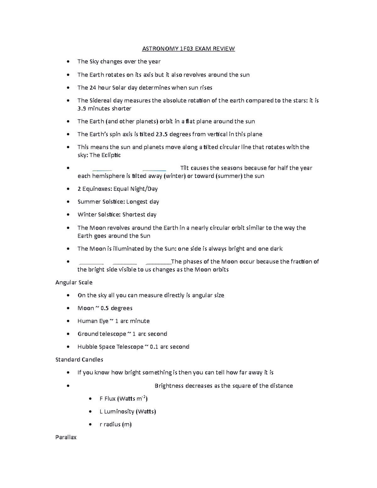 Astronomy Review - This is the summary I made throughout the course to ...