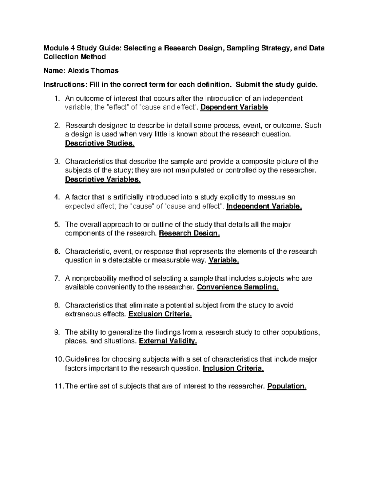 A Thomas Study Guide 4 - Module 4 Study Guide: Selecting a Research ...