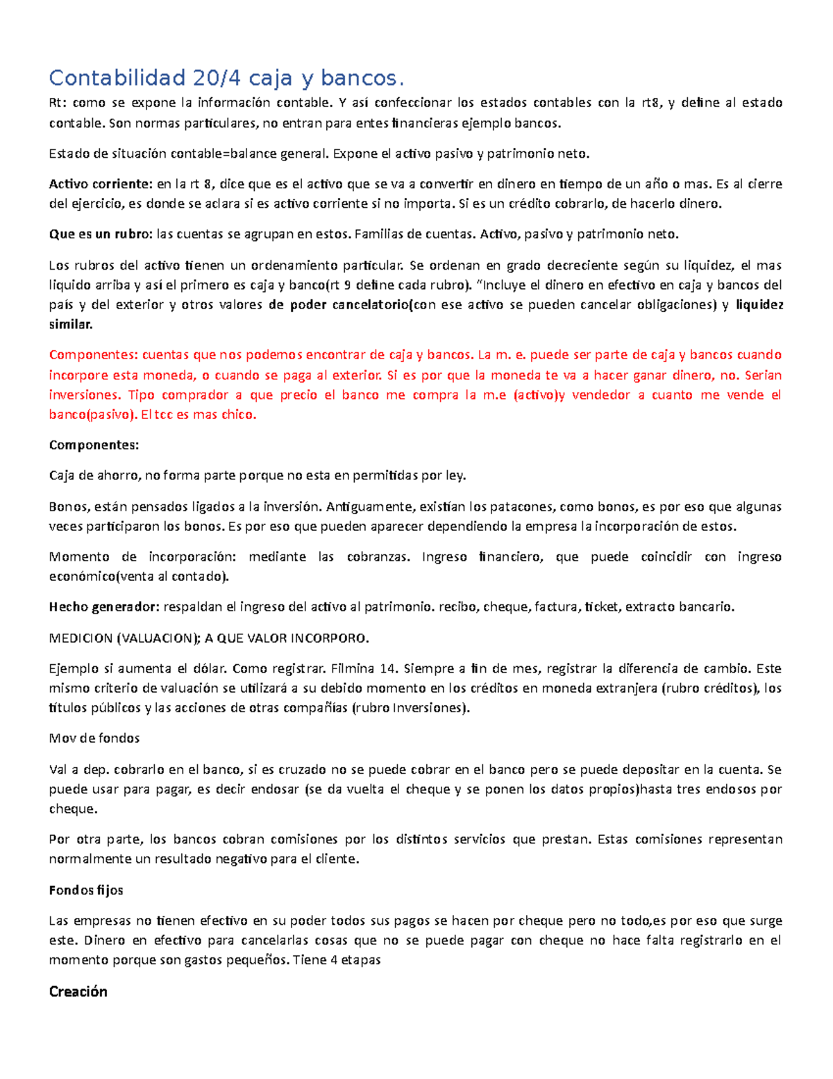 Apunte - Contabilidad 20/4 caja y bancos. Rt: como se expone la ...