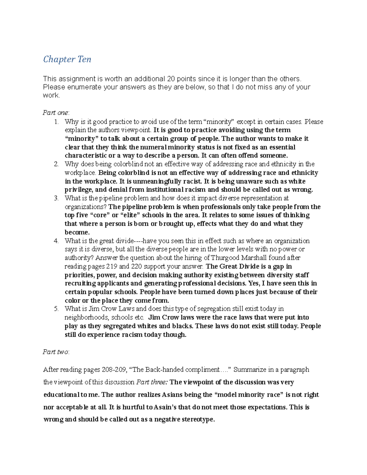 Chapter 10 - ch. 10 - Chapter Ten This assignment is worth an ...